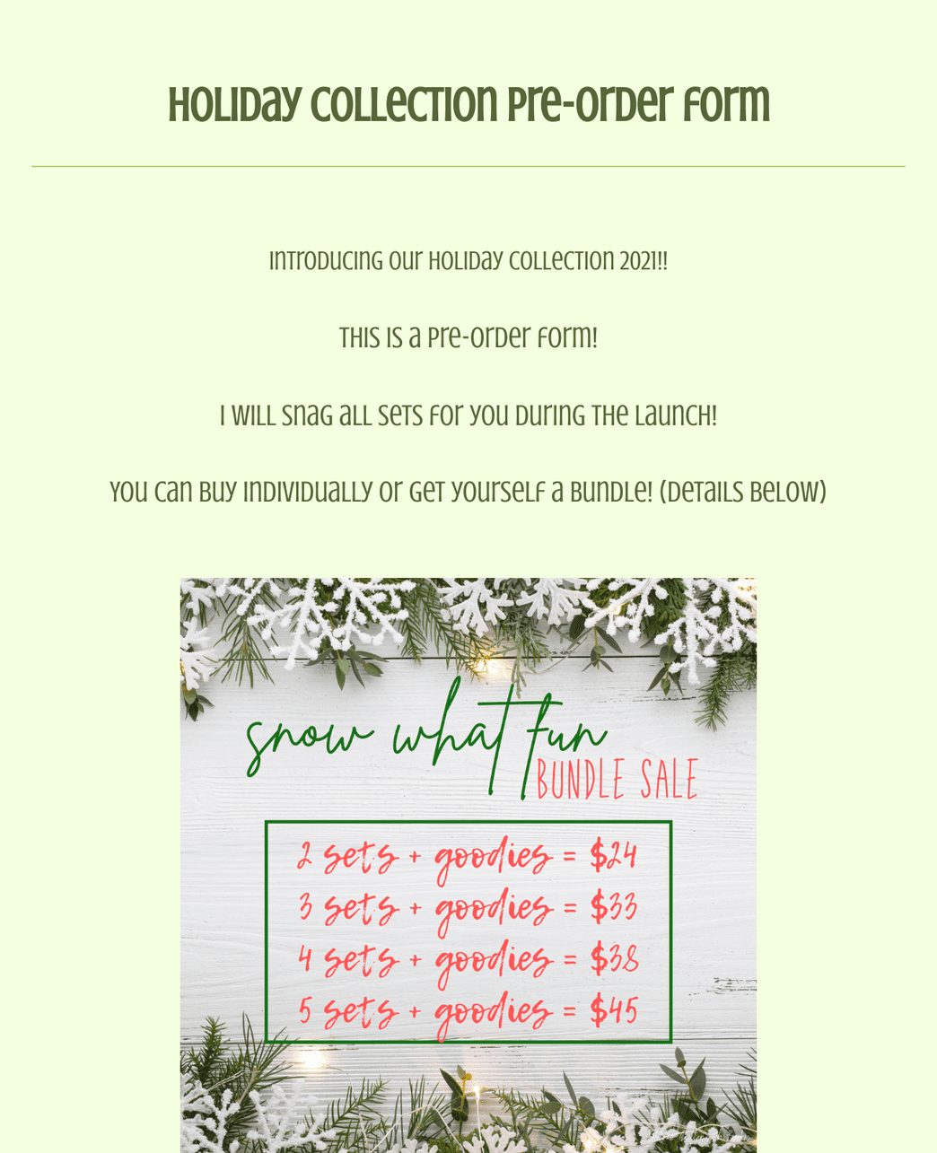 2021 Holiday Collection Pre-order Form Template | Jotform