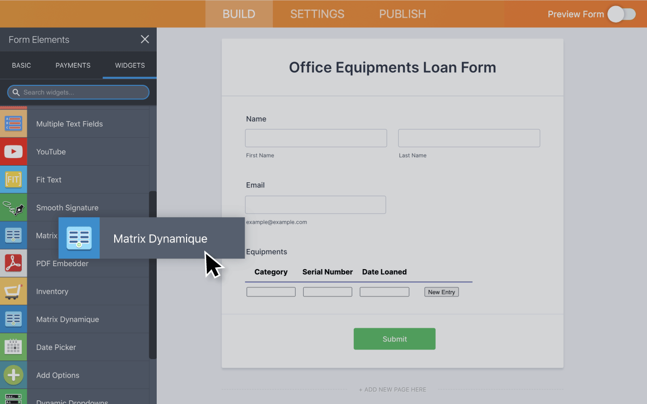 Matrix Dynamique - Form Widgets | Jotform