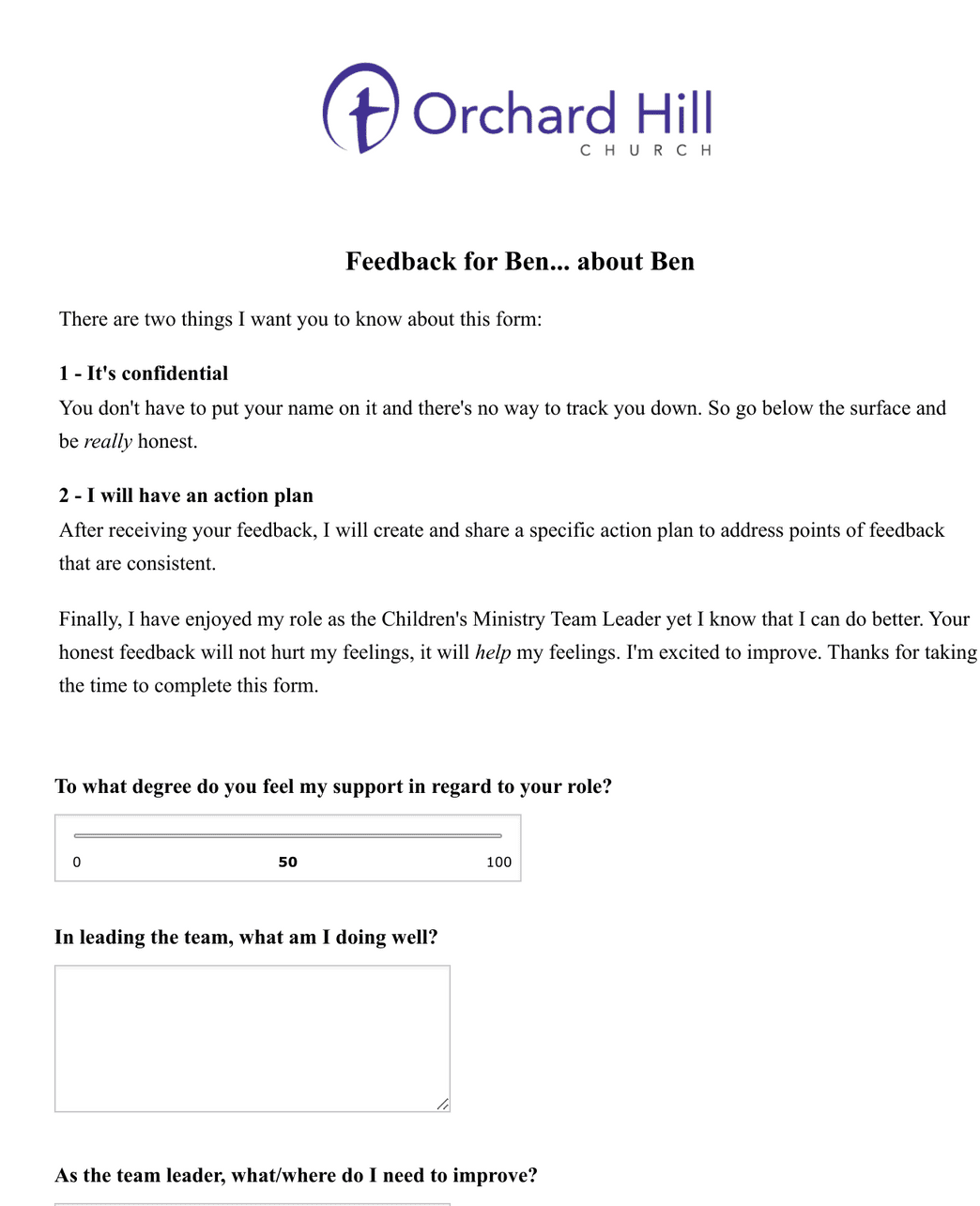 Ministry Feedback Form Template | Jotform