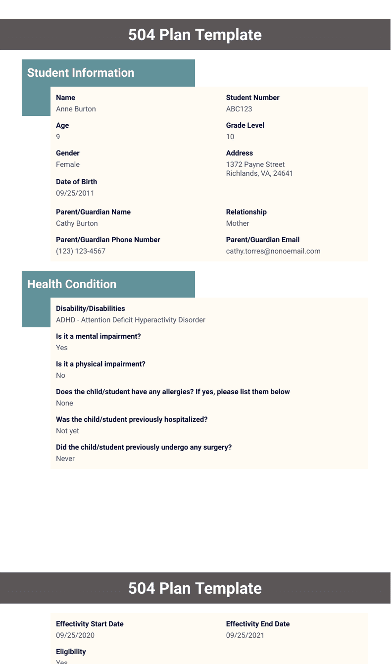 504 Plan Template PDF Templates Jotform
