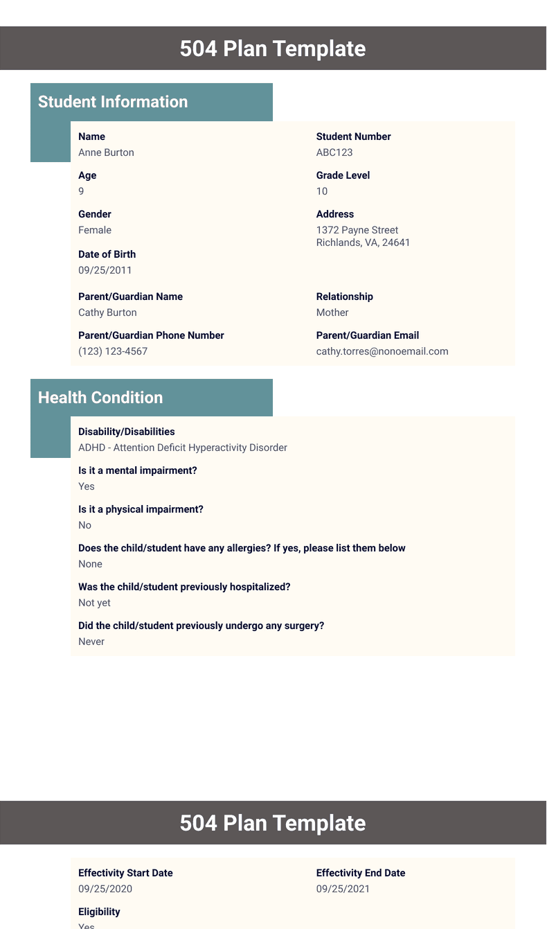 504 Plan Template PDF Templates Jotform