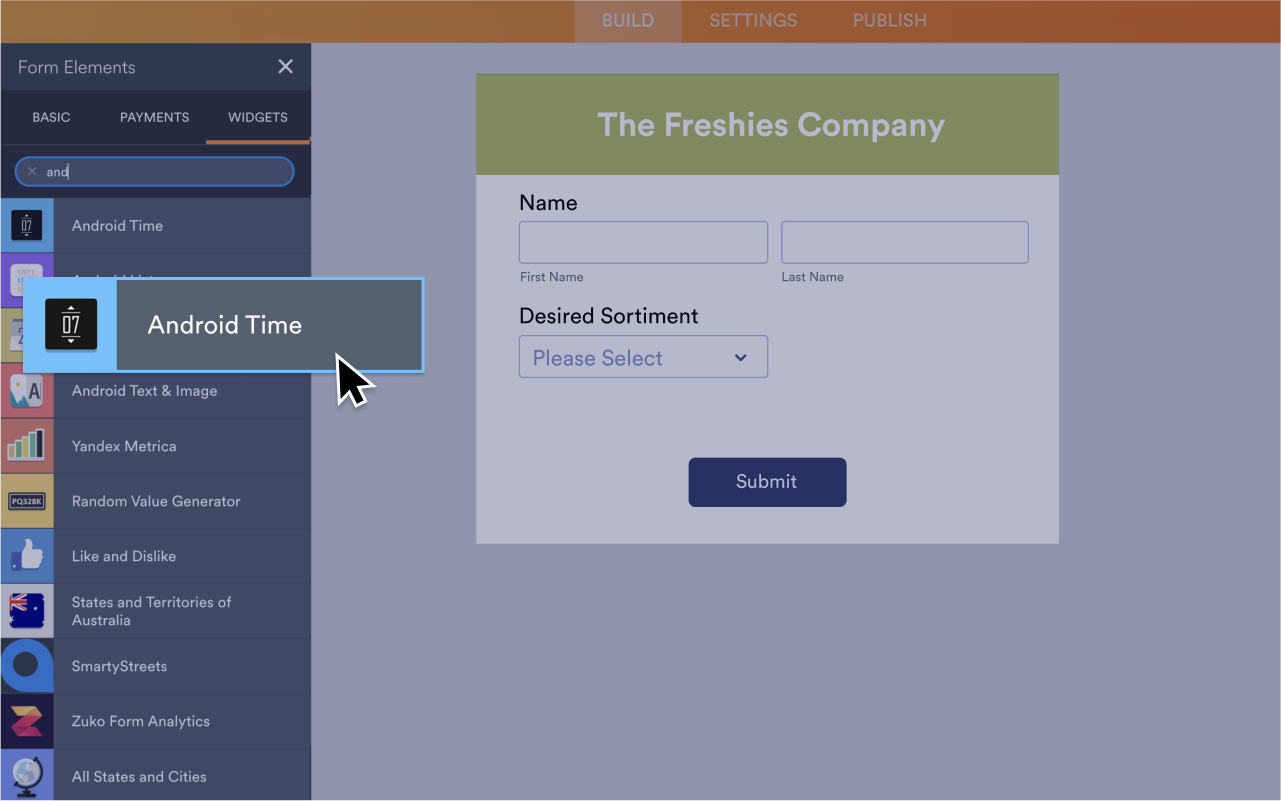 Data Android - Widget Moduli | Jotform