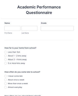 Academic Performance Questionnaire Form Template | Jotform