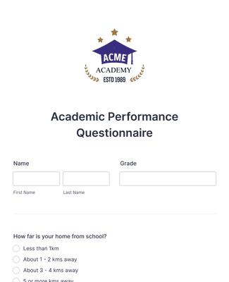 Academic Performance Questionnaire Form Template | Jotform