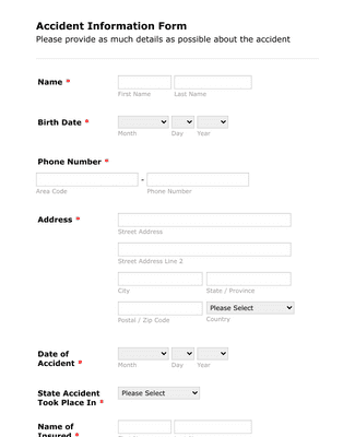 Car Insurance-Accident Information Form Template | Jotform
