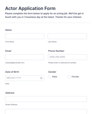 Actor Application Form Template | JotForm