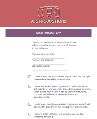 Actor Release Form Template | Jotform