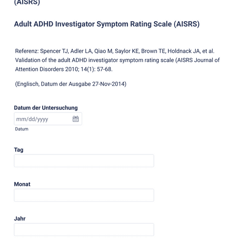 Adult ADHD Investigator Symptom Rating Scale (AISRS) Formularvorlage ...
