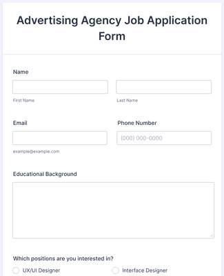 Advertising Agency Job Application Form Template | Jotform