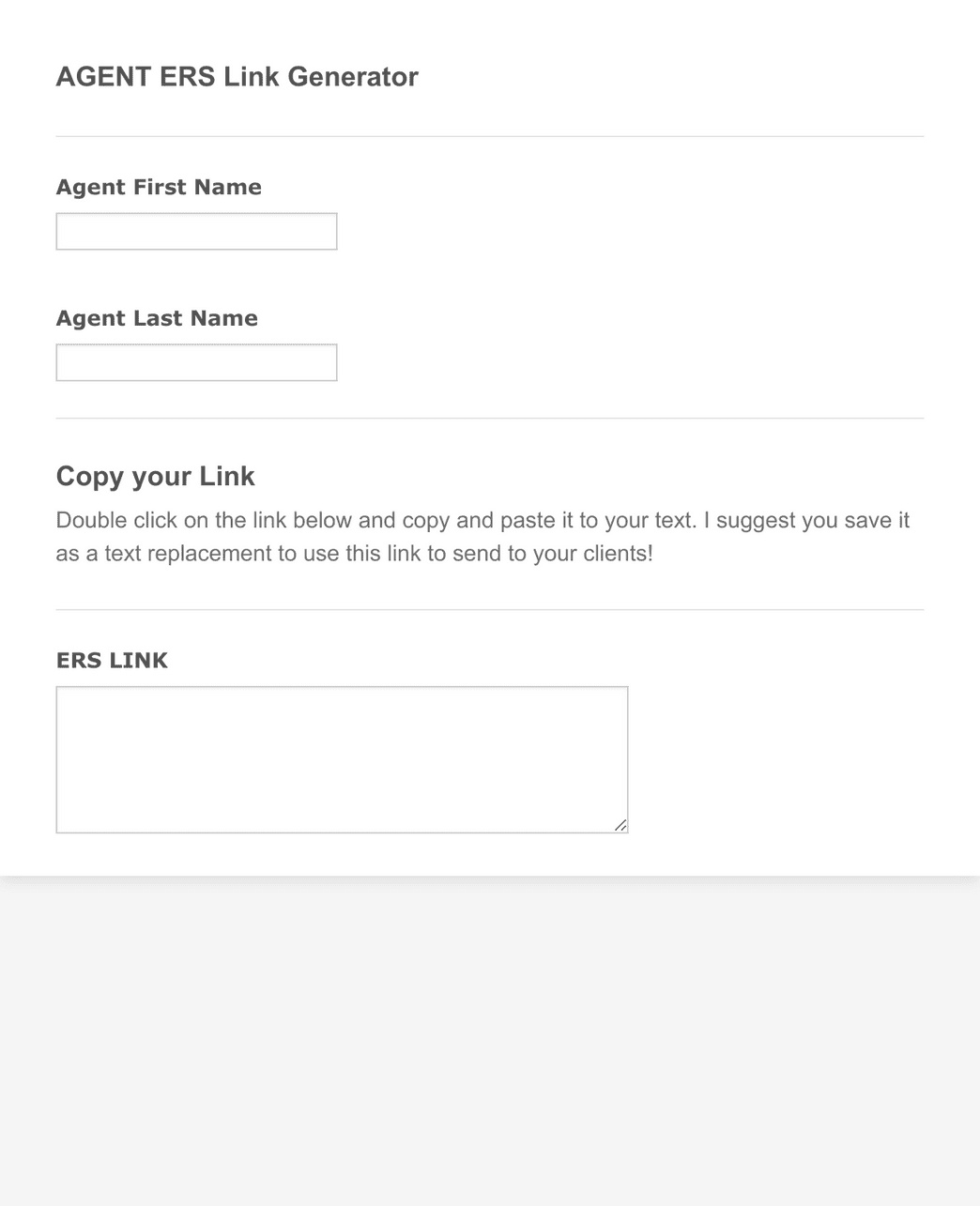 Agent ERS Link Generator Form Template | Jotform