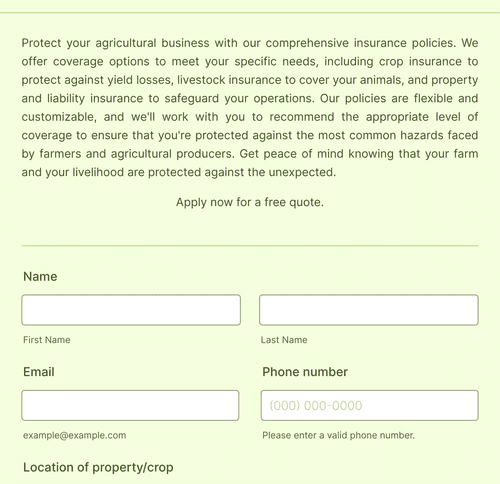 Agriculture Insurance Form Template | Jotform