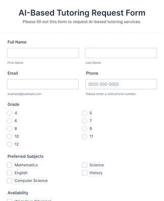 AI-Based Tutoring Request Form Template | Jotform