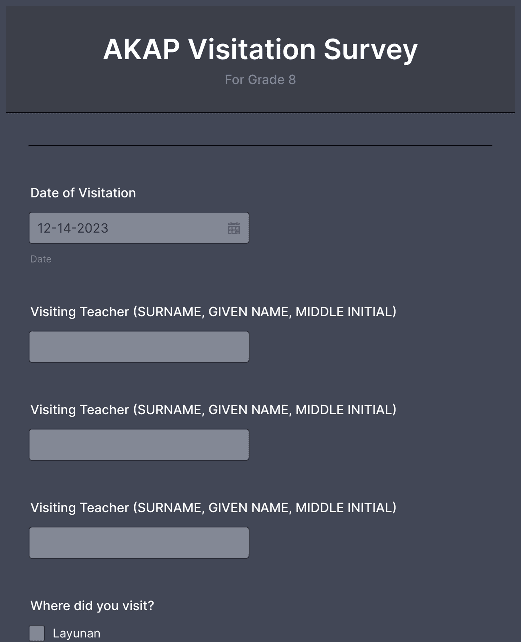 AKAP Visitation Survey Form Template | Jotform