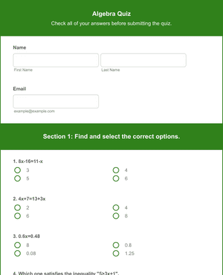 Algebra Quiz Form Template | Jotform
