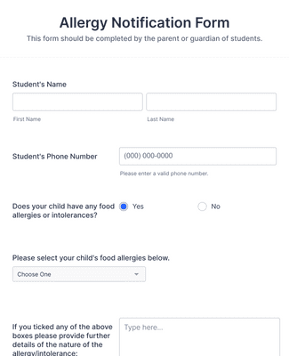 Allergy Notification Form Template | Jotform
