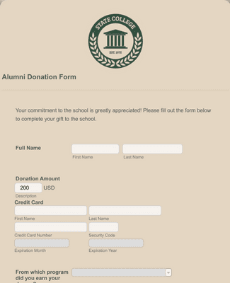 Alumni Donation Form - Worldpay Us Payment Form Template | Jotform