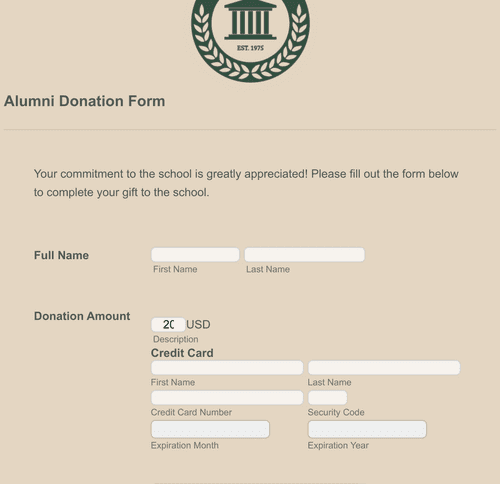 Alumni Donation Form - Worldpay Us Payment Form Template | Jotform