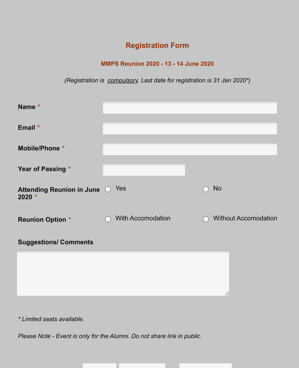 Alumni Registration Form (June 2020) - MMPS Batch 2000 Form Template ...