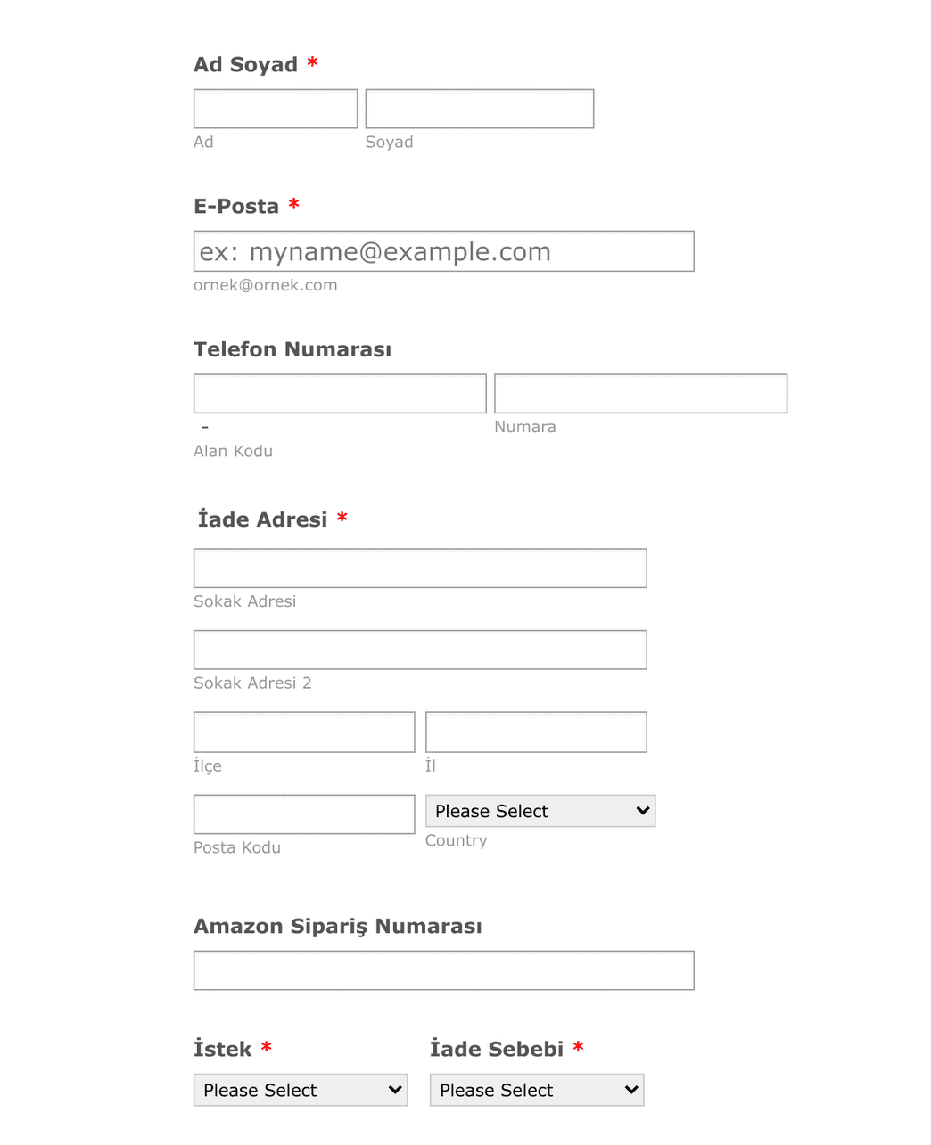 Amazon Sipariş İade Form Şablonu | Jotform