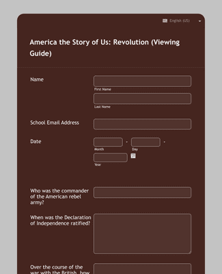 America the Story of Us: Revolution (Viewing Guide) Form Template | Jotform