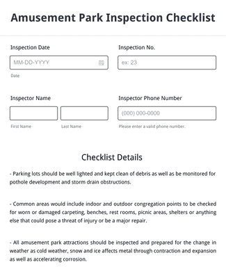 Amusement Park Inspection Checklist Form Template | Jotform