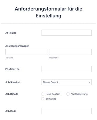 Anforderungsformular für die Einstellung Formularvorlage | Jotform