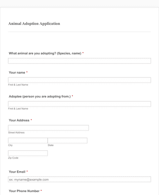Animal Adoption Application ARP Form Template | Jotform