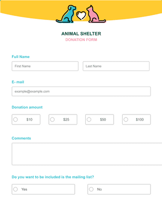Animal Shelter Donation Form Template | Jotform