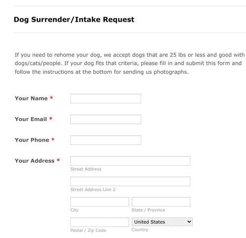 Animal Surrender/Intake Request Form Template | Jotform