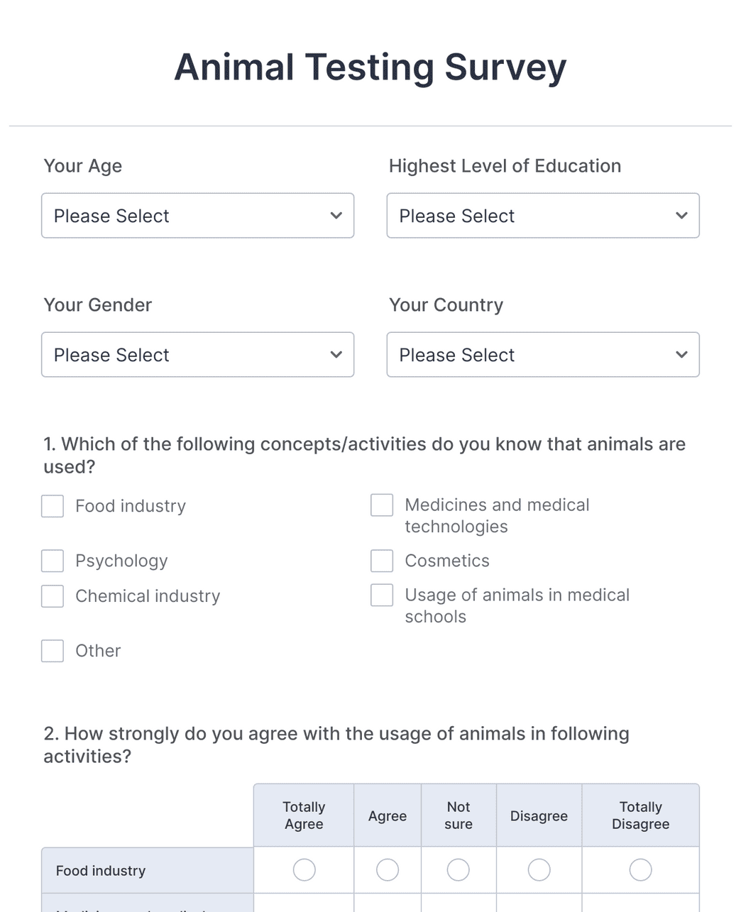Animal Testing Survey Form Template | Jotform