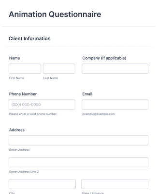 Animation Questionnaire Form Template | Jotform