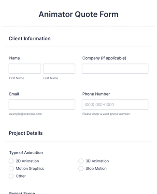 Animator Quote Form Template | Jotform