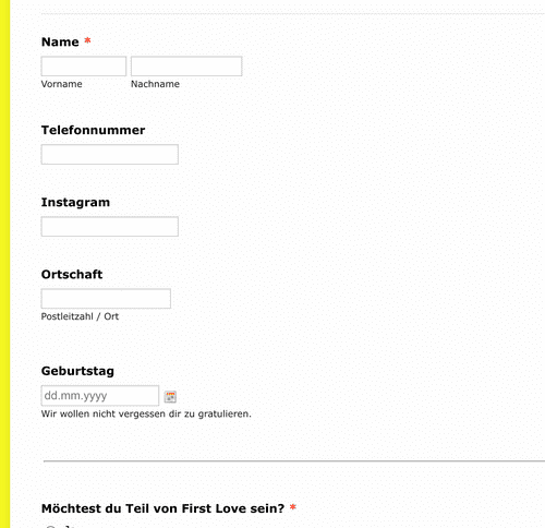 Anmeldeformular First Love Schweiz Formularvorlage | Jotform