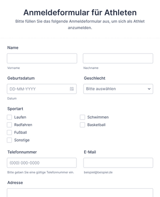 Anmeldeformular für Athleten Formularvorlage | Jotform