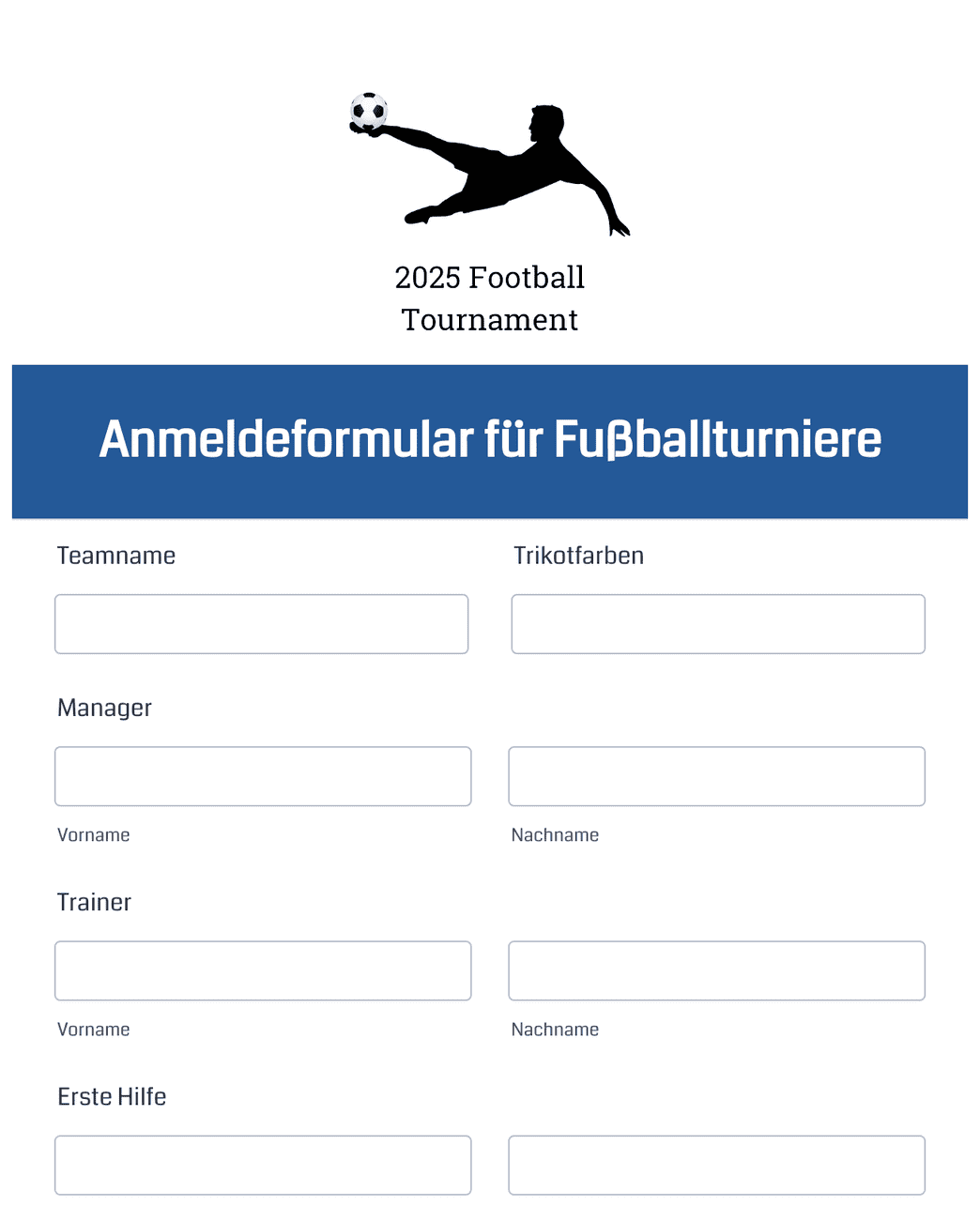 Anmeldeformular für Fußballturniere Formularvorlage | Jotform