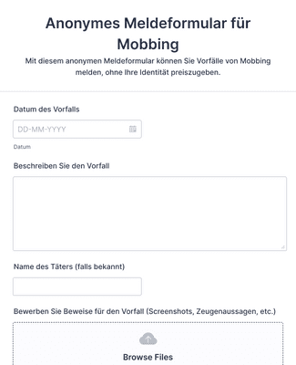 Anonymes Meldeformular für Mobbing Formularvorlage | Jotform