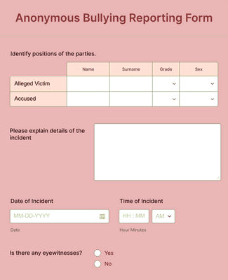 Anonymous Bullying Reporting Form Template | Jotform