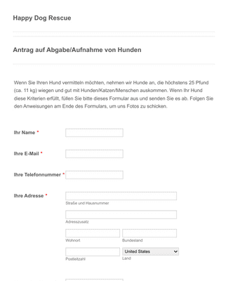 Antrag auf AbgabeAufnahme von Tieren Formularvorlage | Jotform