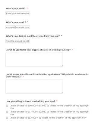 App Development Application Questionnaire Form Template | Jotform