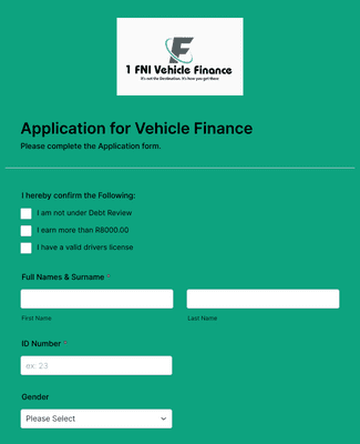 Application for Vehicle Finance Form Template | Jotform