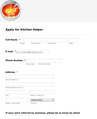 Application Form - Apply for Kitchen Helper Form Template | Jotform