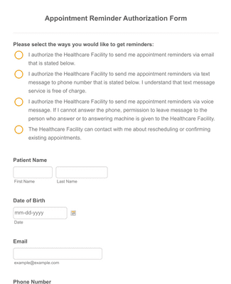 Appointment Reminder Authorization Form Template | Jotform