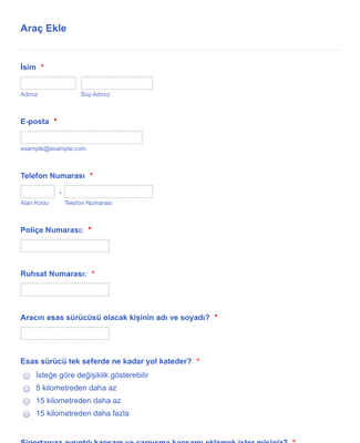 Araç Sigortası Başvuru Form Şablonu | Jotform