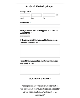 Arc Quad Bi-Weekly Report Form Template | Jotform