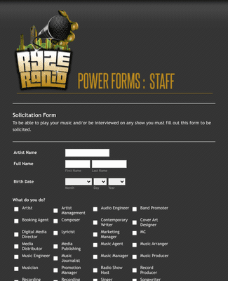 Artist Information Registration Form Template | Jotform