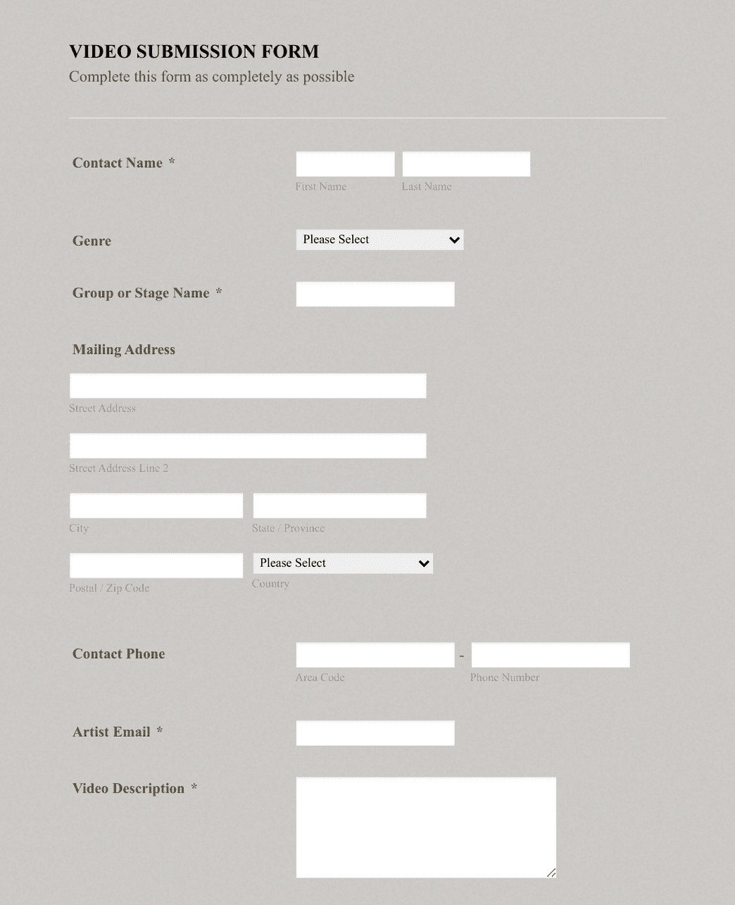 Artist Video Submission Form Template | Jotform