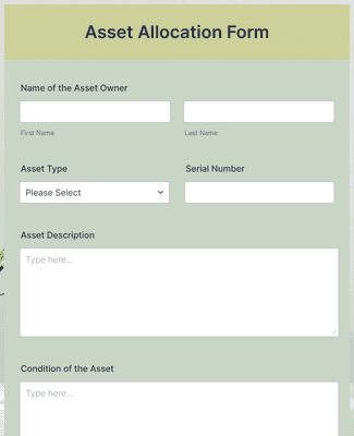 Asset Allocation Form Template | Jotform