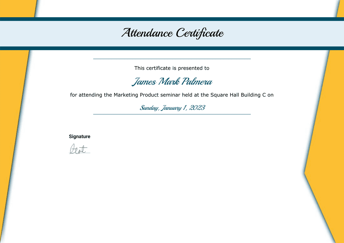 Attendance Certificate Template - PDF Templates | Jotform