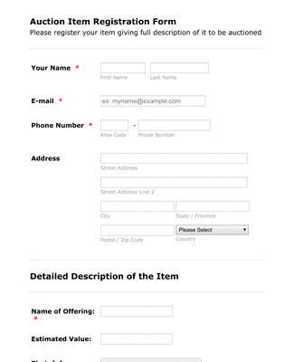 Auction Item Registration Form Template | JotForm