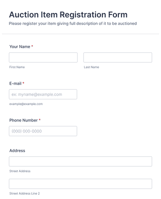 Auction Item Registration Form Template | Jotform